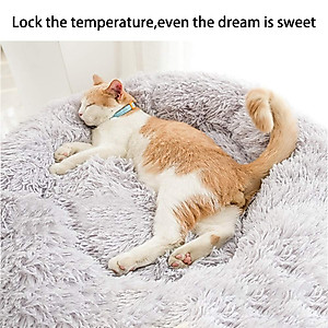 Gavenia Indoor Cat Bed, 20''x20'' Washable Donut, Soft Plush Pet Cushion, Waterproof Dog and Cat Bed for Sleep Improvement, Grey