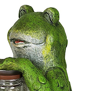 Exhart Garden Sculpture, Frog Solar Garden Statue with Glass Jar, 8 LED Firefly Lights, Outdoor Garden Decoration, 7 x 6 x 11 Inch