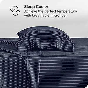 Bare Home Twin XL Sheet Set - College Dorm Size - 1800 Ultra-Soft Microfiber Twin Extra Long Bed Sheets - Deep Pockets - Easy Fit - 3 Piece Set - Bed Sheets (Twin XL, Pinstripe - Midnight/White)