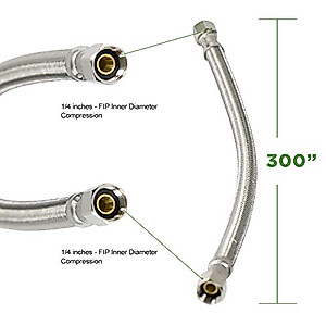 HIGHCRAFT 48847 Lead-Free Stainless Steel Braided Ice Maker Supply Line with Two 1/4'' Fittings on Both Ends, 300