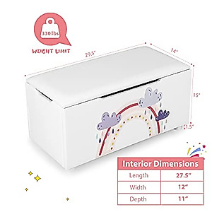 HONEY JOY Kids Wooden Toy Box, 2 In 1 Large Toy Storage Chest with Padded Cushion Seat, Carry Handles, Faux Leather Toddler Toy Storage Bench for Nursery, Bedroom, Playroom (Cloud)