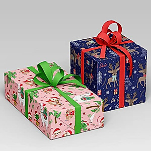 ZINTBIAL Christmas Wrapping Paper for Kids Boys Girls Baby Men Women - Holiday Gift Wrapping Paper Bundle Including Deer, Stockings, Snowflake, Nutcracker, Sloth - 29 x 42 Inches per Sheet (4 Jumbo Sheets) - 100% Recyclable, Easy to Store Not Roll