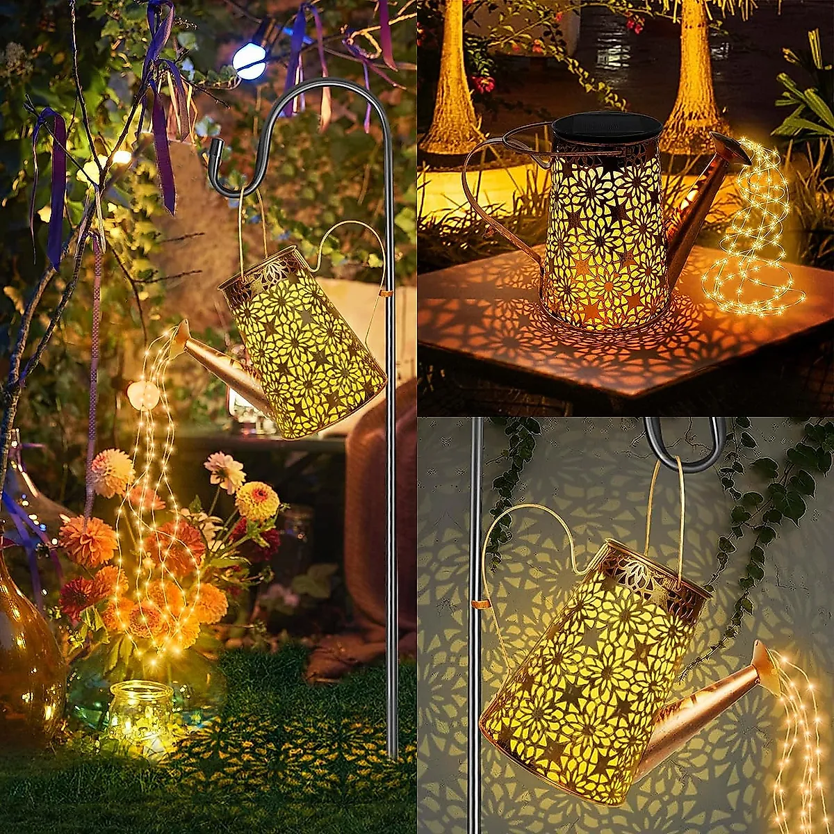 Solar Watering Can Lights,Solar Outdoor Lights,Outdoor Hanging Waterproof with 90Led String Lights,Decorations for Lawn,Backyard,Patio,Chrismas,Retro Metal Lights for Gifts for Mom Women Birthday