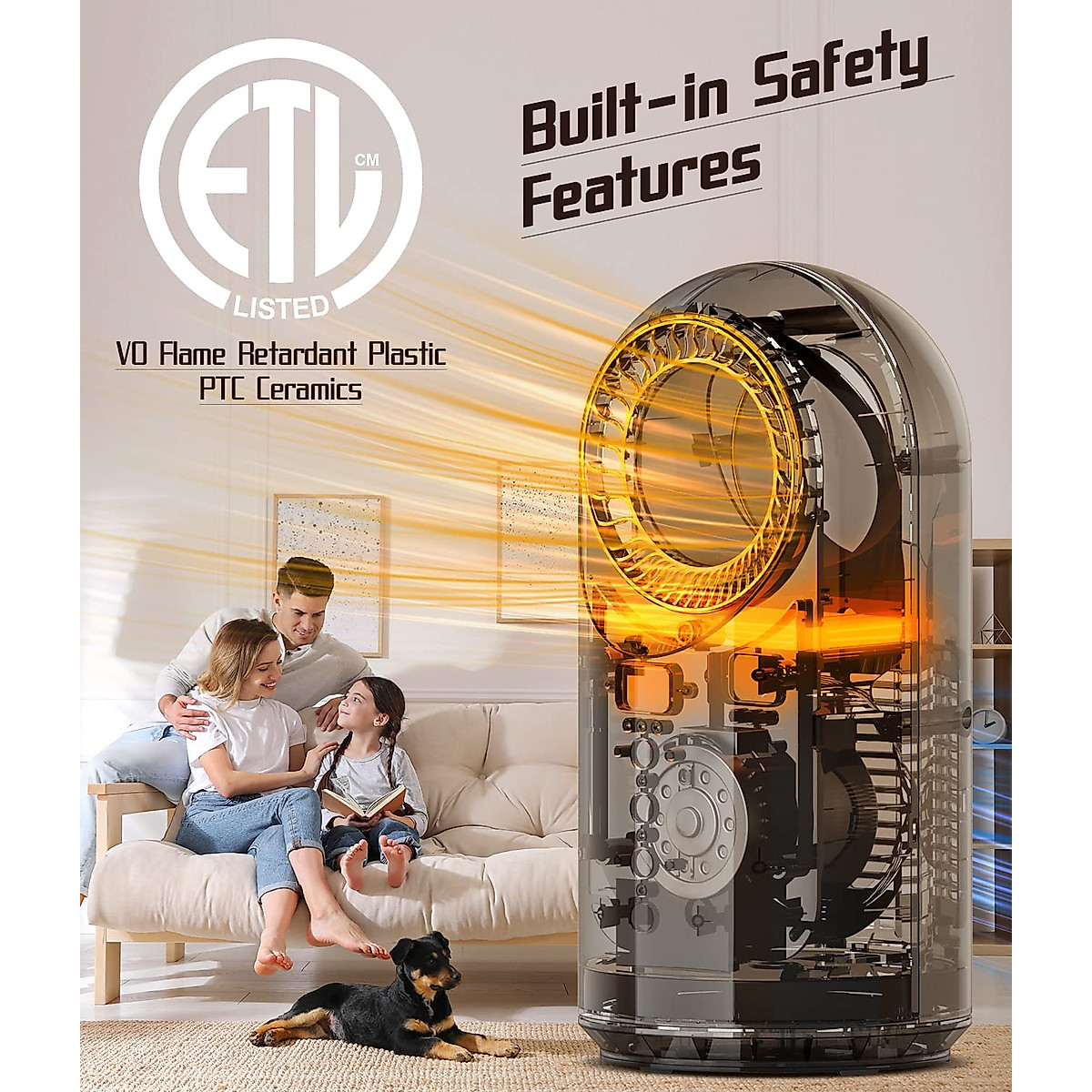 WAPEMORK Space Heater for Personal Use, Portable Indoor Electric Heaters, Small Bladeless Heater Fan with Adjustable Comfort Control Thermostat, Safe and Quiet for Bathroom Office Desk Baby Room (Black)