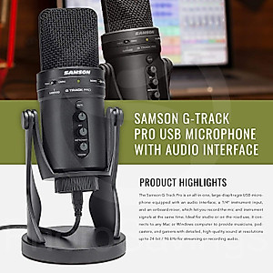 Samson G-Track Pro Professional USB Condenser Microphone w/Audio Interface - Bundled with Samson Headphones and Hardbody Headphone Case Accessory Bundle