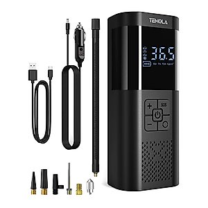 TEMOLA Tire Inflator Portable Air Compressor, Air Pump for Car Tires 150PSI Cordless Air Compressor Portable With Pressure Gauge, 12V DC Tire Pump for Car Motorcycle Bicycle, Car Accessories