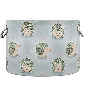 visesunny Hedgehog Spring Flower Meadow Laundry Baskets Fabric Storage Bin Storage Box Collapsible Storage Basket Toy Clothes Shelves Basket for Bathroom,Bedroom,Nursery,Closet,Office