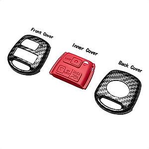 TANGSEN Key Fob Case Carbon Fiber Pattern Plastic Red Silicone Cover Compatible with Toyota Land Cruiser FJ Cruiser Lexus Es300 Ls430 Lx470 Rx300 Rx330 Rx350 Rx400h 3 Button Keyless Entry Remote