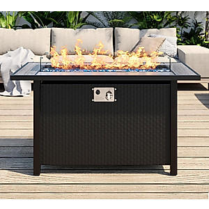 SUNLEI 45 Inch Gas Fire Pit Table, Patio Outdoor Propane Fire Pits with Removable Lid and Lava Rock, 50000 BTU Waterproof Cover and Tables for Patio Garden(Grey)…