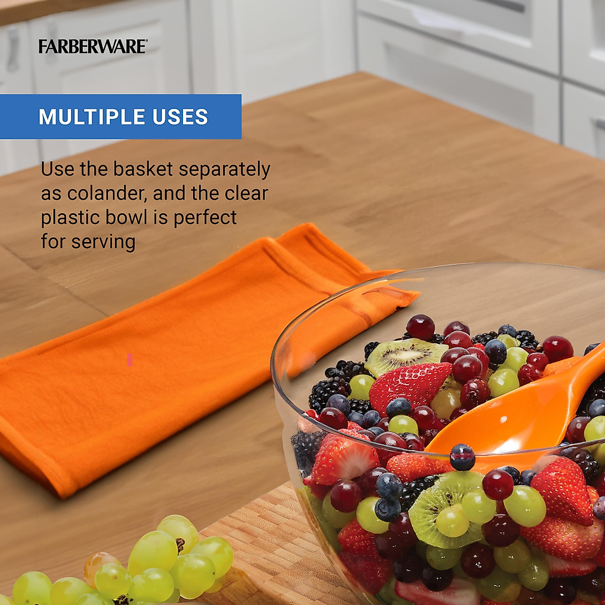 Farberware Easy to use pro Pump Spinner with Bowl, Colander and Built in draining System for Fresh, Crisp, Clean Salad and Produce, Large 6.6 quart, Green