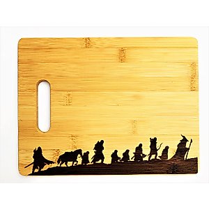 Lord of the Rings Fellowship of the Rings 8.5"x11" Engraved Sustainable Bamboo Wood Cutting Board with Handle