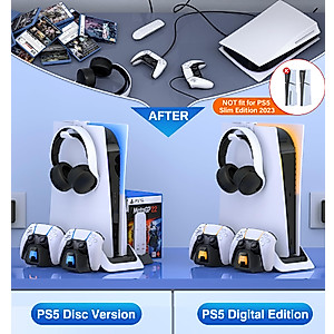 CYKOARMOR PS5 Stand with Cooling Station&Dual Controller Charger for PlayStation 5 PS5 Console(NOT Fit PS5 Slim), PS5 Accessories with 5V/3A Adapter, PS5 Base with Cooler Fan, Charging Dock