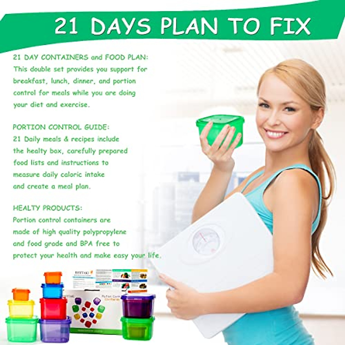 BHYTAKI Portion Control Containers, Double Set (14 Pieces) 21 Day Fix Container and Food Plan, 21 Day Food Portion Containers for Weight Loss with Tally Chart and Food Plan