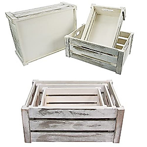 Admired By Nature Rustic White Set of 3 Distressed Decorative Wood Crates Storage Container