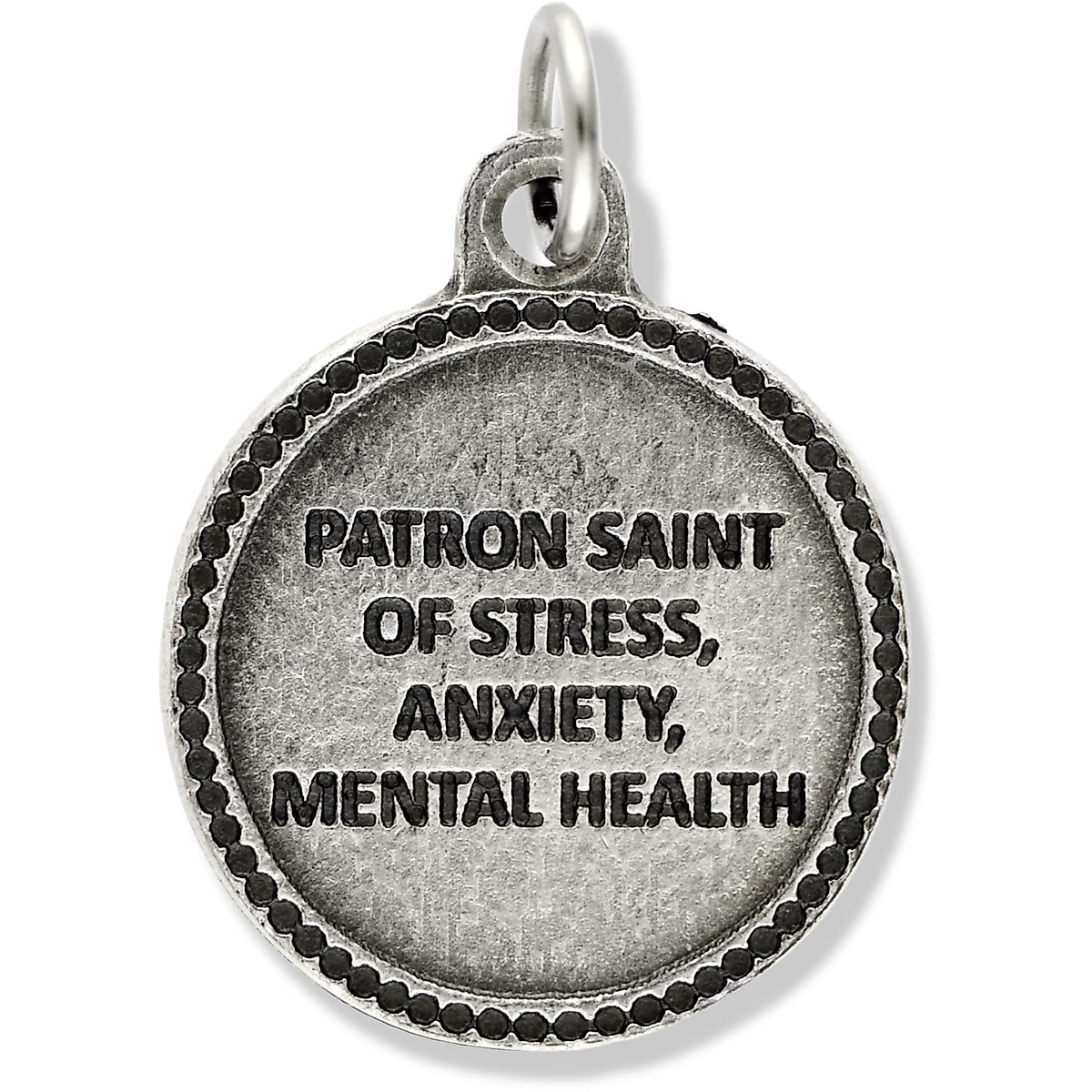 Saint Dymphna Necklace Patron Saint of Anxiety, Stress, and Mental Health Catholic Jewelry - Silver Oxidized Round 7/8" St Dymphna Medal with 24" Adjustable Hypoallergenic Ball Chain - Made in Italy