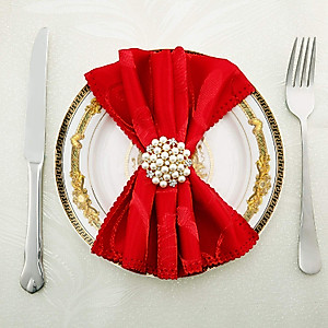 Hotop Napkin Rings Set Gold Pearls Flower Napkin Buckles Rhinestone Round Napkin Holders for Wedding Banquet Home Party Decoration Dining Table Linen Accessory (12 Pcs)