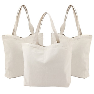 Segarty Canvas Tote Bags, 3PCS 16.5x13in Large Heavy Duty Blank Canvas Bag to Decorate, Bulk Reusable Grocery Shopping Shoulder Bags Bookbag with Bottom Gusset for DIY Crafts Paint, Decoration