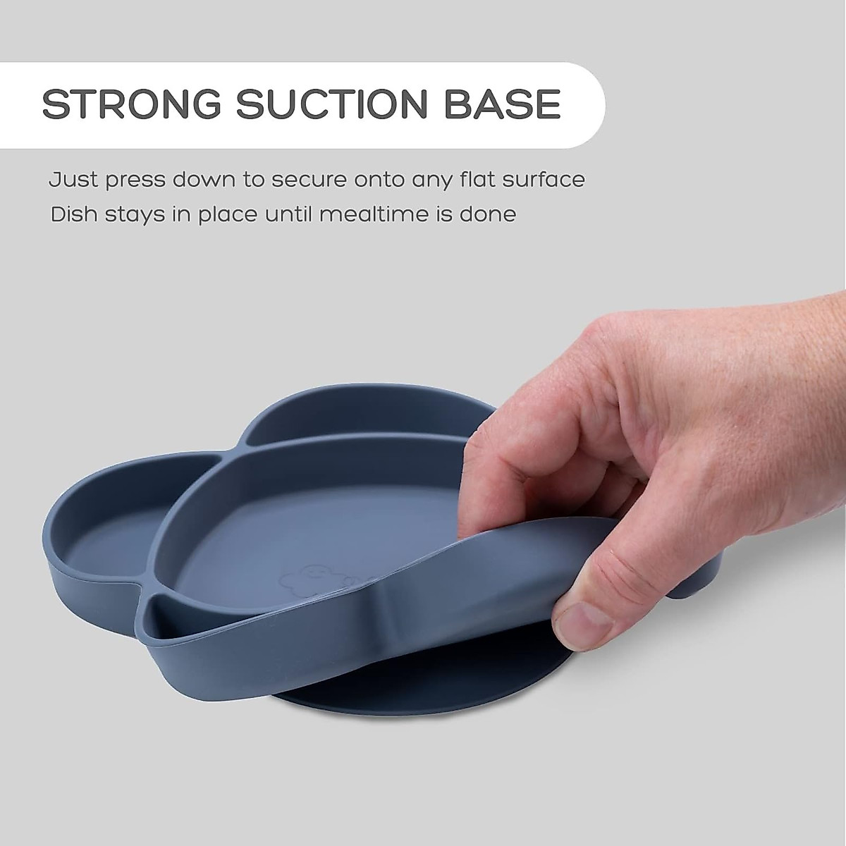 grabease Silicone Suction Plate for Baby & Toddler Self-Feeding, 6-Section Dish With Stay-Put Grip, BPA and Phthalates-Free, Dishwasher and Microwave Safe, Gray