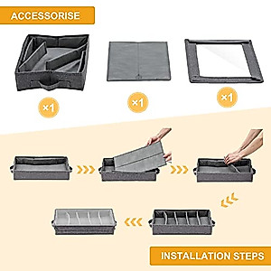 Roshtia 2 Pcs Silverware Storage Box Chest with 5 Adjustable Dividers and Removable Lid Flatware Storage Case Cutlery Storage Holder with Handles Dinnerware Storage Containers for Organizing Cutlery