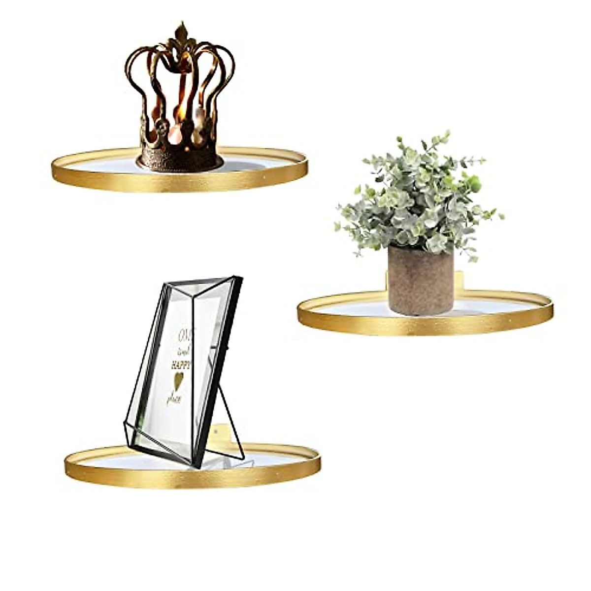 Cityelf Floating Shelves Wall Mounted Gold Wall Decor Iron Glass Hanging Shelf Home Decor Set of 3 Display Ledge Shelves for Living Room Bedroom Office-Gold