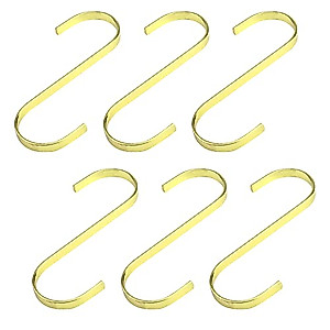 Tighall 6PCS 5" Flat S Shape Hooks Heavy-Duty Stainless Steel S Hooks for Hanging Mug Pots and Pans Coffee Cups Coats Bags Plant Kitchen Garden(Gold)