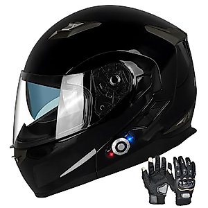 FreedConn Motorcycle Bluetooth Helmet BM2-S Flip Up Modular Bluetooth Motorcycle Helmet Voice Dial Hands-Free Call 500M 2-3 Riders MP3 FM DOT Motorcycle Helmet with Bluetooth 3.0 (Large, Gloss Black)
