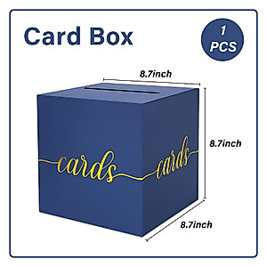 LIKAJON 1 Pack Navy Blue and Gold Foil Card Box for Party, 8.7" Navy Blue Gift Card Box Money Box for Birthday, Wedding, Baby Shower, Retirement, Anniversary, Bridal Shower, Raffle Ticket