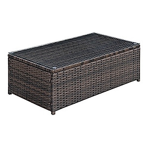 PayLessHere Wicker Side Coffee Table,Outdoor Side Tables with Square Glass Top and Storage Bistro Table Patio Furniture End Tables Garden Table Grey (Large)