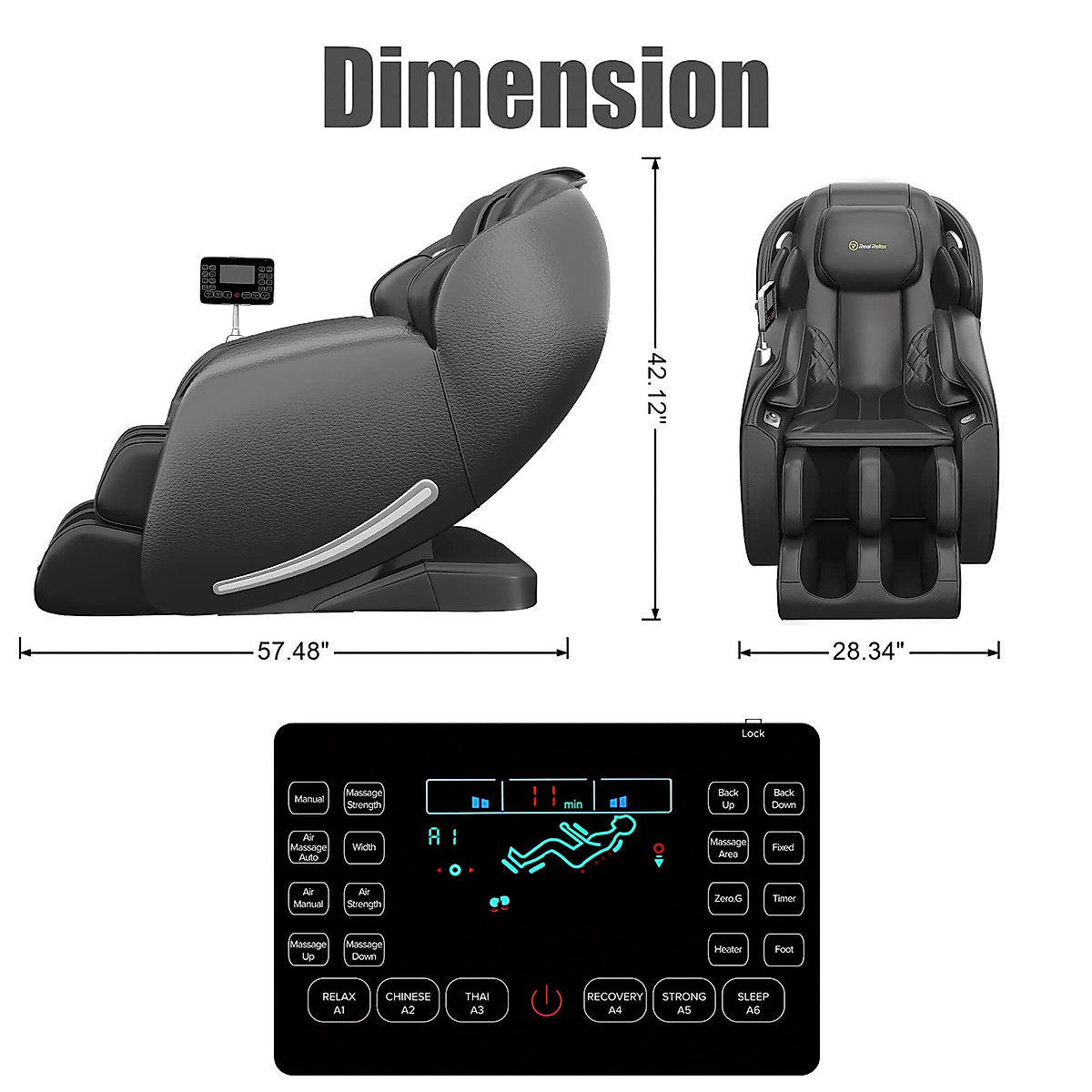 Real Relax Massage Chair, Full Body Zero Gravity SL-Track Shiatsu Massage Recliner Chair, Favor-06 Black