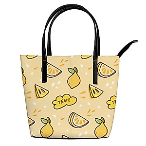 Fashion Tote Handbags Women's Soft Tote Shoulder Bag for Women Work Shopping Top Handle Satchel Bags, 15.8×4×15.4 inches,Cartoon Lemon