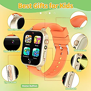 AWEHIRU Kids Smart Watch Girls Boys - Smart Watch for Kids Games Watch with 26 Games Music Player HDCamera Pedometer Alarm Video Flashlight Birthday Gifts for Kids 3-12 Years Old (Orange)
