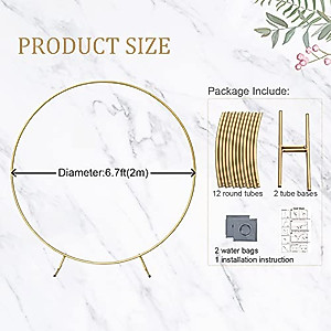 Round Backdrop Stand, 6.7ft Aluminum Balloon Arch Kit, Golden Circle Wedding Arch Frame, for Birthday Party, Graduation, Wedding and Bridal Shower Photo Background Decoration
