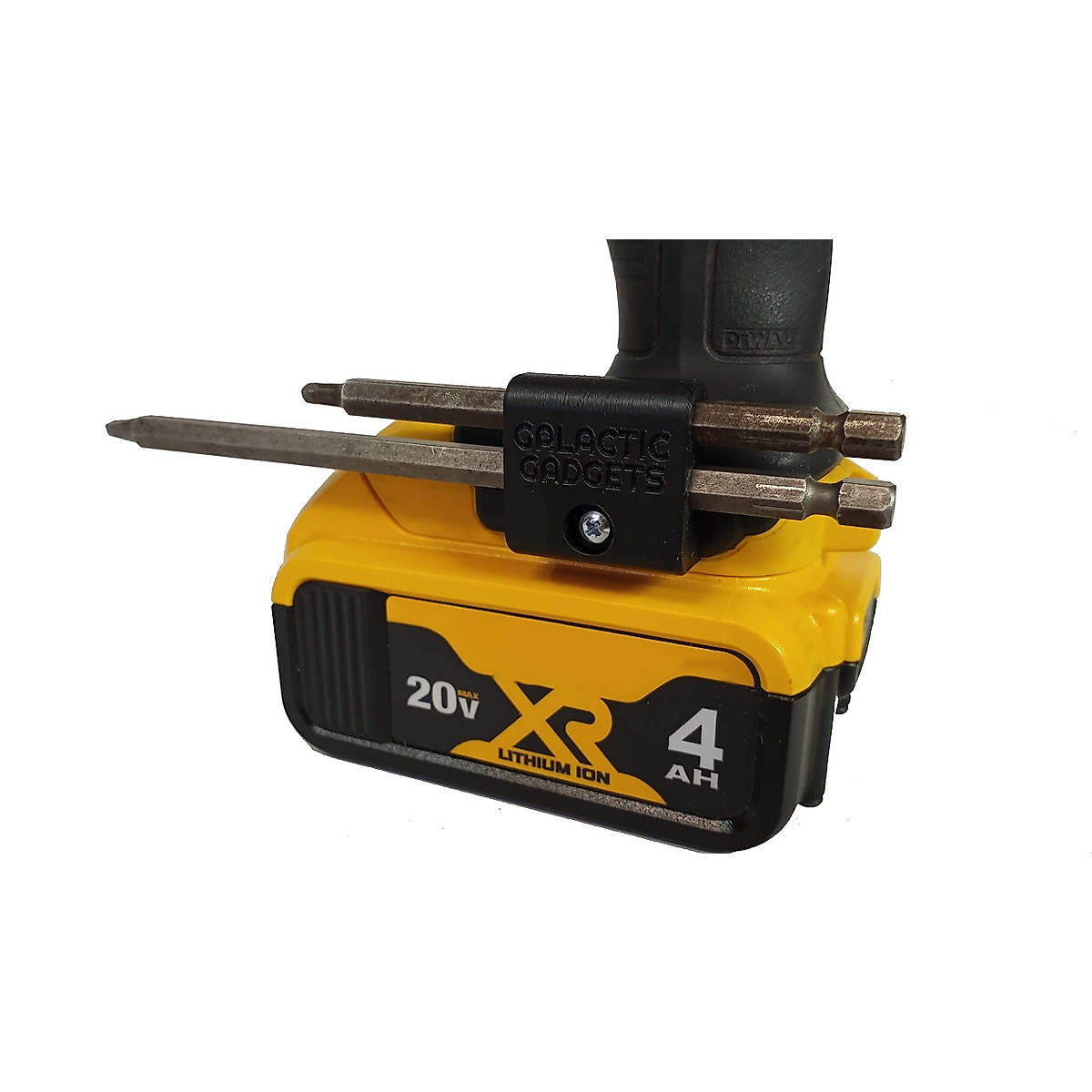 Side Mount MAGNETIC Bit Holder for Dewalt 20V or Craftsman V20 Drill or Driver - 2 Slot Pass Thru (Black) - Galactic Gadgets