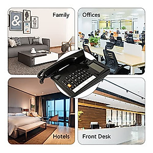 Corded Telephone Landline Telephone, Dual Interface Wired Telephone Big Button Landline Phones with Caller Identification Suitable for Office, Front Desk, Home, Hotel, Corded Landline (Black)