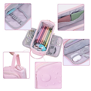 EOOUT Large Pencil Case, Big Capacity Pencil Bag with 3 Compartments, Can Hold 100 Pencils，Aesthetic School Supplies For Girls, Pink (Pink)