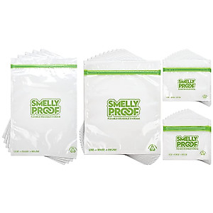 REUSABLE STORAGE BAGS BUNDLE Designed by Smelly Proof - Made in USA, PEVA & BPA FREE - Clear, 3-Mils Thick - Pack of 35 (10 XS-Small, 10 SM-Snack, 10 Med-Sandwich, 5 Extra Large)