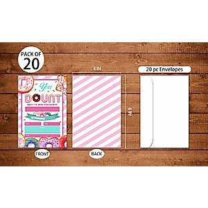 JUSITAKEET Donut Birthday Party Invitations, Doughnut Party Invitations, Teenagers Party Decorations, Favors for Kids Birthday - 20 Cards with Envelopes (008)