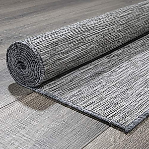 Machine Washable Tonal Design Jute Back 5x7 Reversible Indoor/Outdoor Area Rug for Patio, Living Room, Bedroom, Office, Dining Room, 5'3" x 6'11", Gray