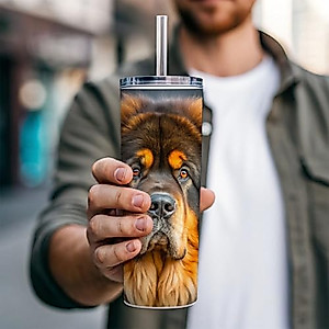 Tibetan Mastiff Dog Photo Skinny Tumbler 20oz with Straw Insulated Water Bottle Gift