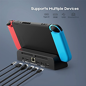 Switch Dock(with LAN Port), Docking Station for Switch/Switch OLED, Switch Portable Charging Stand with Ethernet Port, 4K HDMI 2.0 and USB 2.0 Port, Replacement for Switch Dock