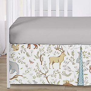 Sweet Jojo Designs Blue, Grey and White Woodland Deer Fox Bear Animal Toile Girl or Boy Baby Bedding 4 Piece Crib Set
