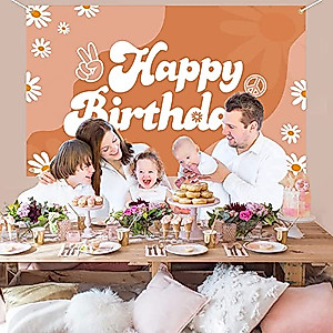 DARUNAXY Happy Birthday Banner for Women, Boho Hippie Theme Birthday Backdrop for Baby Shower, Happy Birthday Decorations for Girls, Boho Daisy Flower Groovy Birthday Party Supplies
