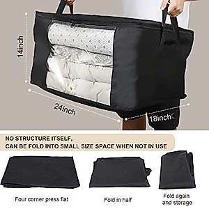 VOOWO 3 Pack Blanket Storage Bag, Oxford Comforter Storage Bag, 100L Large Quilt Storage Bag for Clothes, Blanket, Comforter and Bedding, Waterproof Moving Bag, Under Bed Storage Bag (Black)