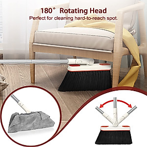 JEHONN Carpet Floor Sweeper Manual with Horsehair, Broom and Dustpan Set for Home