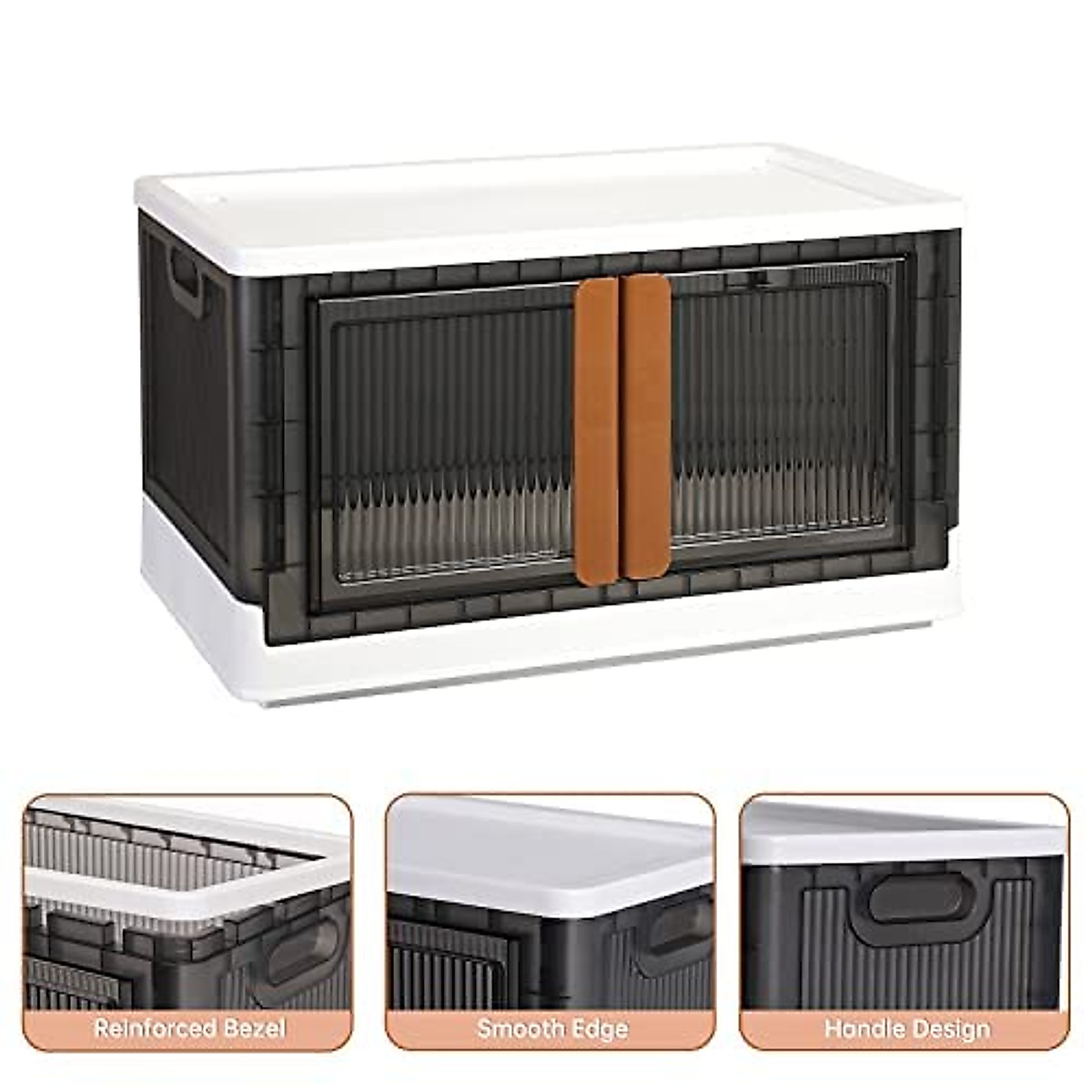 Storage Bins with Lids - Collapsible Storage Bins, Clear Black Wardrobe Closet Organizer, 19Gal Stackable Toy Storage, Foldable Plastic Storage Container with Door, Crate for Book Storage (3 Pack)