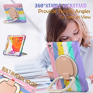 LX-SUNCX for iPad 10.2 Case 9th Generation 2021 / 8th Gen 2020 / 7th 2019,Shockproof Kids Case with Screen Protector,Rotating Stand/Pencil Holder/Shoulder Strap for iPad 10.2 Inch - Colourful Pink