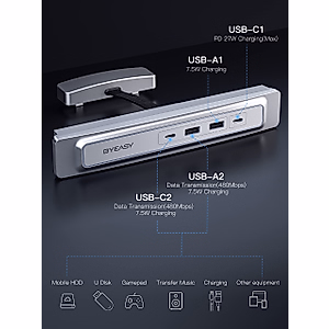 BYEASY Tesla USB Hub for Model 3/Y(2021/2022), 4-in-2 Multi-Port Docking Station with 2 USB Port and 2 Type-C Port, Supports 27W PD Charging and Data Transmission for Tesla Splitter Extension