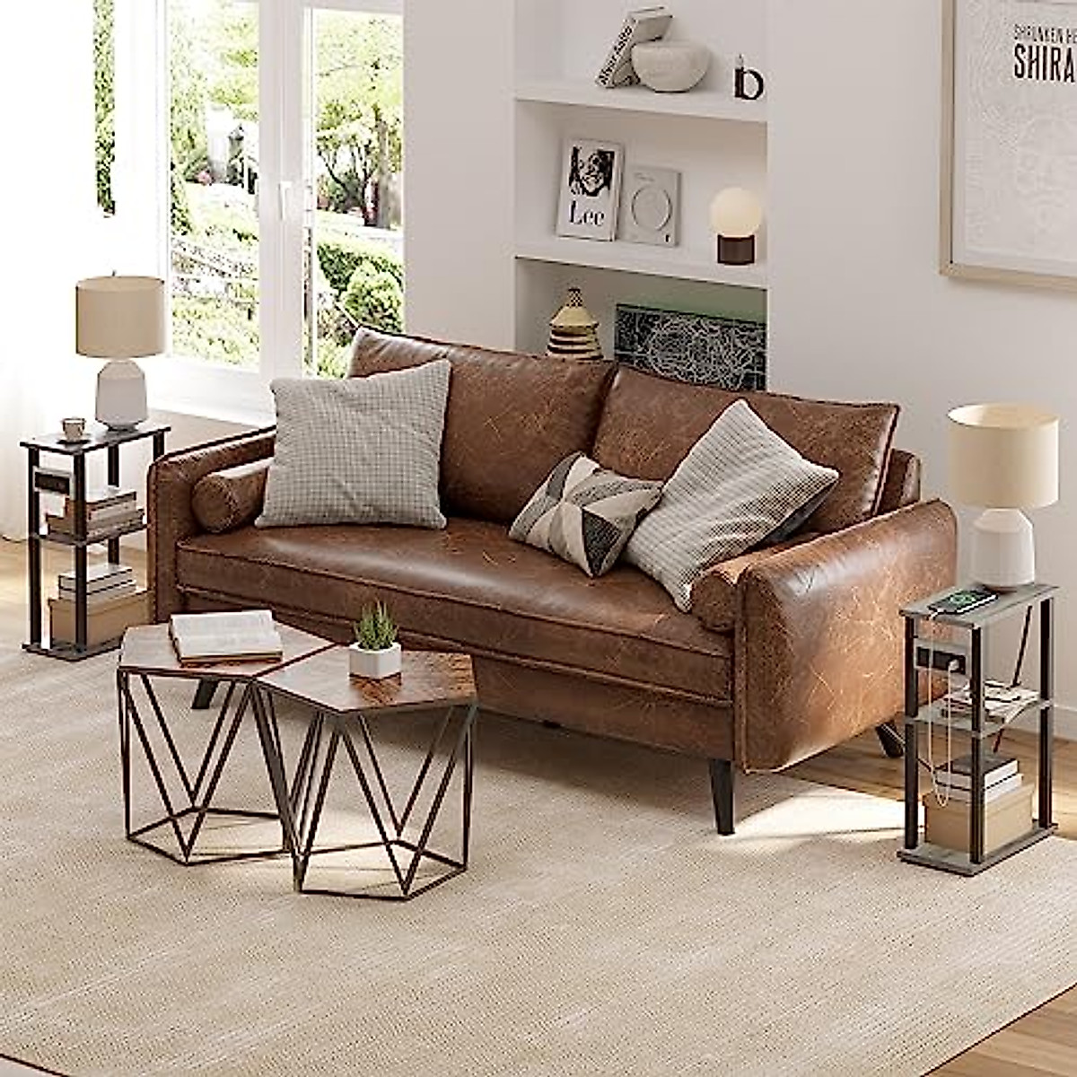 TUTOTAK Small Narrow Side Table with Charging Station, Set of 2 Skinny End Table for Small Spaces, Slim Nightstand with USB Ports and Outlet,Sofa Beside Table with Wheels, Greige TB01BG047