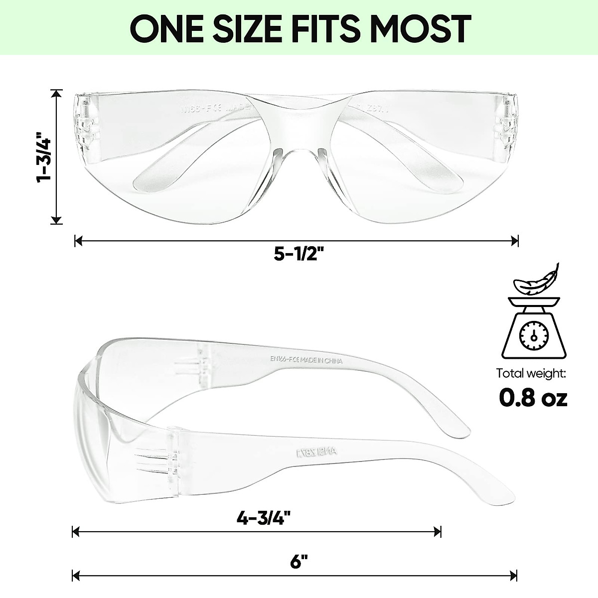 TICONN 3 Clear Safety Glasses for Men, Safety Goggles with Scratch Impact Resistant Meets ANSI Z87.1 Standard (3 Pack)