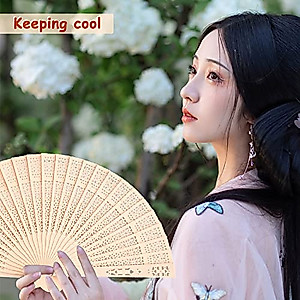 Merkaunis 50 PCS Wooden Folding Fans Wedding Fans Chinese wooden Fan with Tassel Hand Held Folding Fans Hollow Pattern for Women Foldable Wedding Gifts Baby Shower Party Favor and Home Decorations